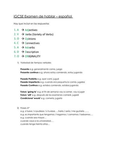 IGCSE Spanish Speaking Questions Exam Practice Bank | Teaching Resources