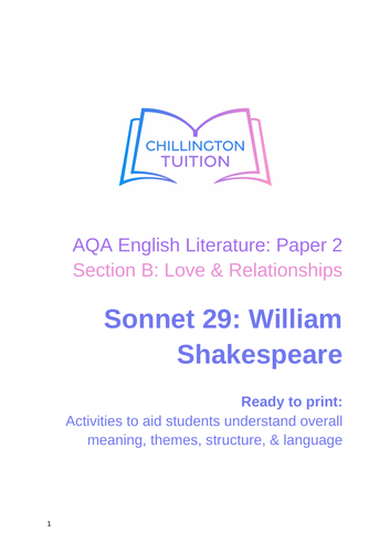 Sonnet 29: William Shakespeare | Teaching Resources