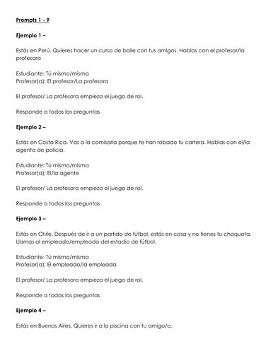 IGCSE Speaking Exam Role Play Spanish Practice Cards | Teaching Resources