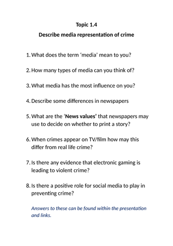 Media Representation of Crime | Teaching Resources