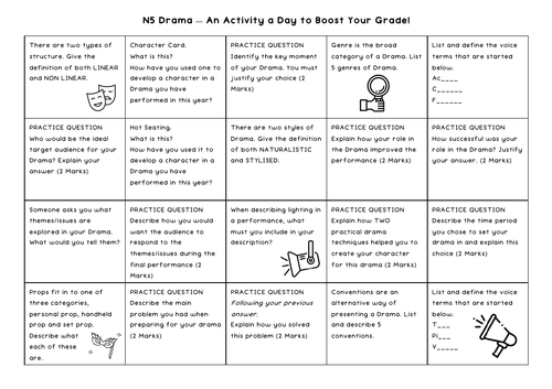 N5 Drama - An Activity a Day to Boost Your Grade - Sheet 1 | Teaching ...