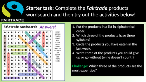 KS3 Geography . Fairtrade wordsearches & activites. Trade, development ...