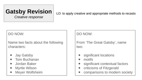 A Level AQA English Language and Literature Paper 2 The Great Gatsby ...