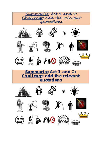 Macbeth Acts 1 and 2 Dual Coding Exercise | Teaching Resources