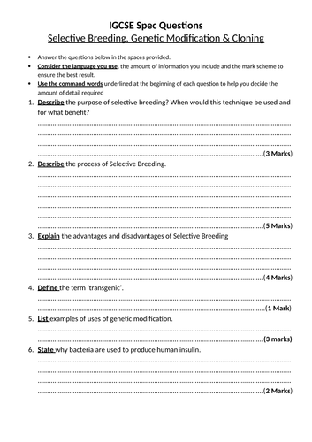 Edexcel IGCSE Biology Section 5 - Selective Breeding, Genetic ... Edexcel IGCSE Biology Section 5 - Selective Breeding, Genetic ...