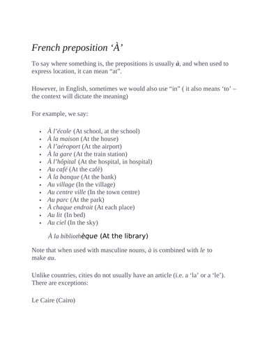 GCSE FRENCH revision - the use of prepositions with countries and towns ...