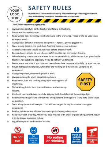 Student Safety Rules - Poster - Design and Technology | Teaching Resources