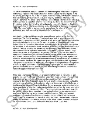 Cambridge A-Level History (9489) Paper 4 Hitler’s Germany Sample Essays ...