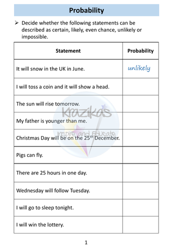 Probability Workbook - Level 1 Functional Skills Maths | Teaching Resources