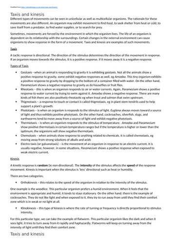 AQA A level Biology - 3.6 Organisms respond 1: Taxis & kinesis ...