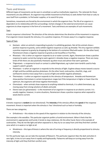 AQA A level Biology - 3.6 Organisms respond 1: Taxis & kinesis ...
