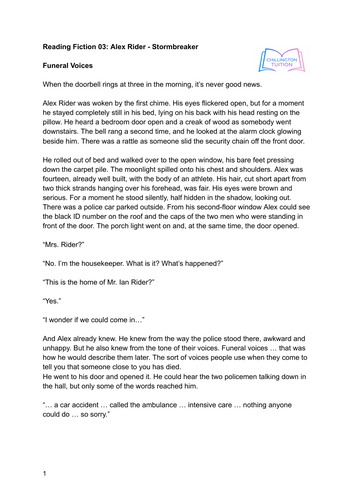 Alex Rider: Stormbreaker - An Extract (Reading Fiction) | Teaching ...