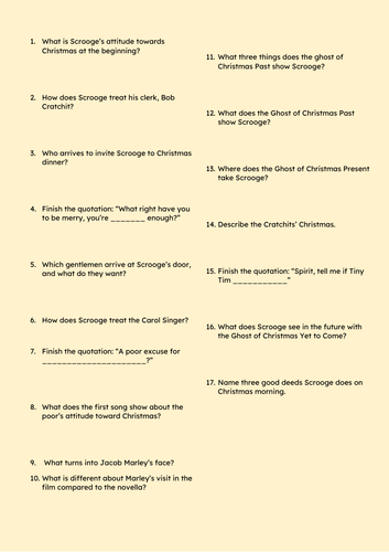 Muppet's Christmas Carol Questions Comprehension | Teaching Resources