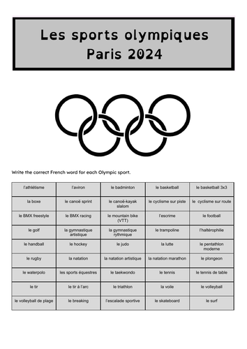 Olympics Paris Match sports | Teaching Resources