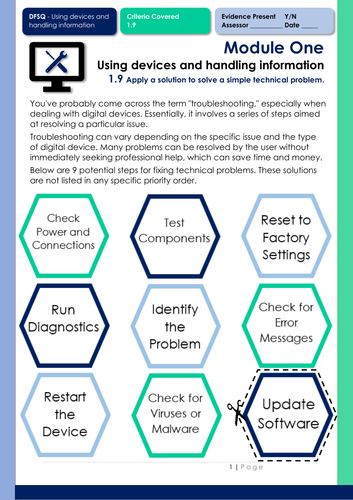 Digital Functional Skills - Mod 1 - Using Devices & Handling Information - 1.9 - Troubleshooting ...