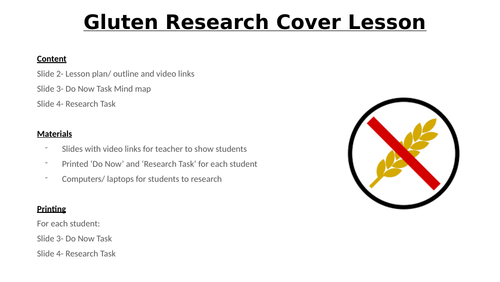 Gluten and Coeliac Disease Research Lesson/ Cover | Teaching Resources