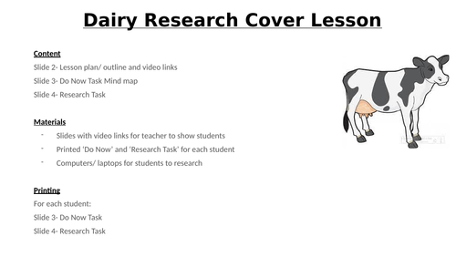 Dairy Foods Research Lesson / Cover Lesson | Teaching Resources