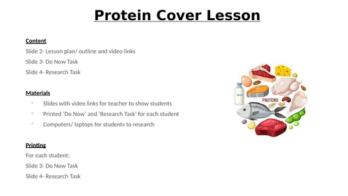 Protein Sources and Functions - Research/ Cover Lesson | Teaching Resources