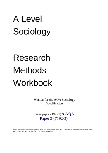 SOCIOLOGY RESEARCH METHODS WORKBOOK AND NOTES | Teaching Resources