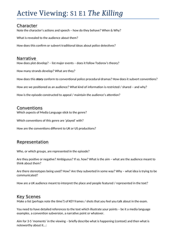 AQA A Level Media: CSP The Killing | Teaching Resources