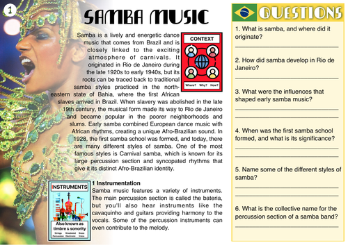 SAMBA Information and Listening Exercises | Teaching Resources
