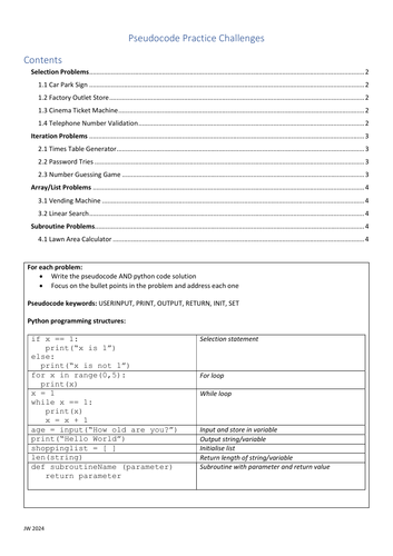 Pseudocode and Python Programming Challenges | Teaching Resources Pseudocode and Python Programming Challenges | Teaching Resources