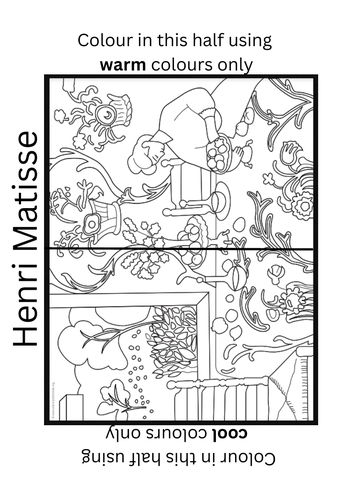 Henri Matisse warm / cool colour worksheet / extension task / cover ...