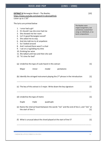 WJEC As Level Music - Rock and Pop (Part 1) Practice Questions ...