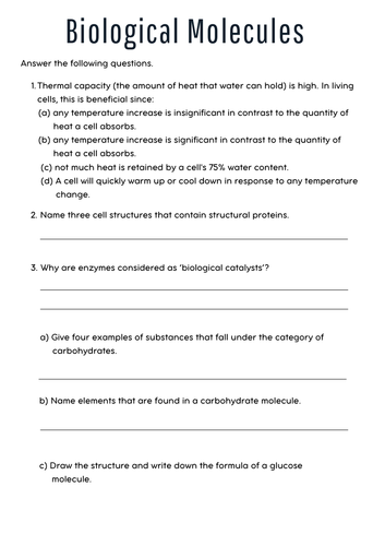 GCSE Biology Cell Chemistry Biological Molecules | Teaching Resources