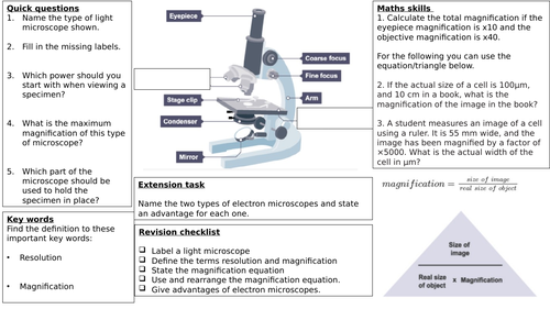 Microscopes/magnification revision mat | Teaching Resources