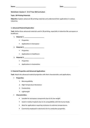 session 4 - ages 15-17 - 3D printing materials | Teaching Resources