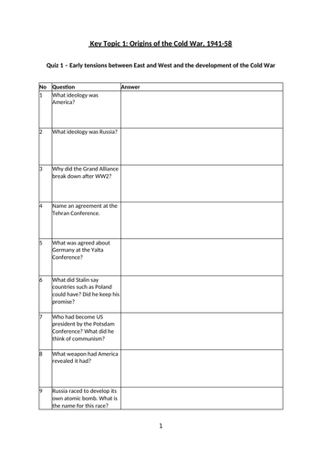 Superpower Relations and the Cold War Core Knowledge Quizzes Pearson ...