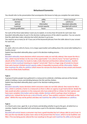 Introduction To Behavioural Economics | Teaching Resources