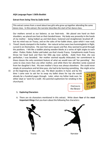 AQA Language Paper 1 Section A Skills Booklet | Teaching Resources