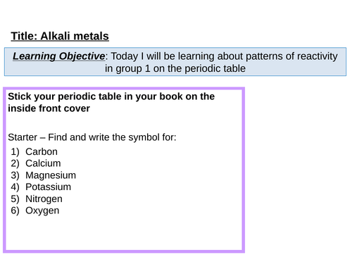 KS3/4 Alkali Metals | Teaching Resources