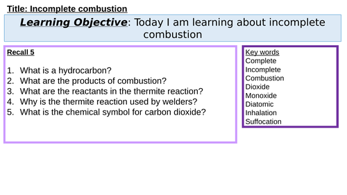 KS3 Incomplete combustion | Teaching Resources