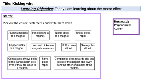 Kicking wire, Fleming, F=BiL | Teaching Resources
