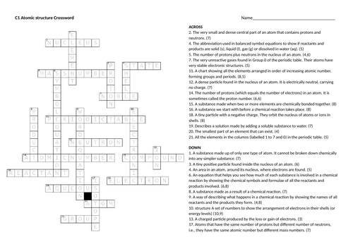 CROSSWORDS FOR GCSE CHEMISTRY | Teaching Resources