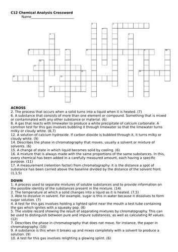 CROSSWORDS FOR GCSE CHEMISTRY | Teaching Resources
