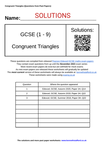 Congruent Triangles. GCSE Maths Past Paper Questions. | Teaching Resources Congruent Triangles. GCSE Maths Past Paper Questions. | Teaching Resources