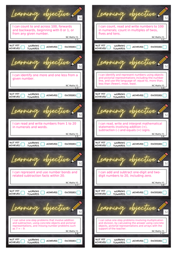Y1 Maths Objectives - Learning & Assessment Stickers, Digital ...