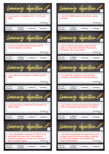 Y4 Maths Objectives - Learning & Assessment Stickers, Digital ...