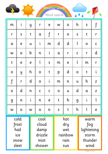 Wordsearch Weather words - EYFS, Y1, Y2 | Teaching Resources