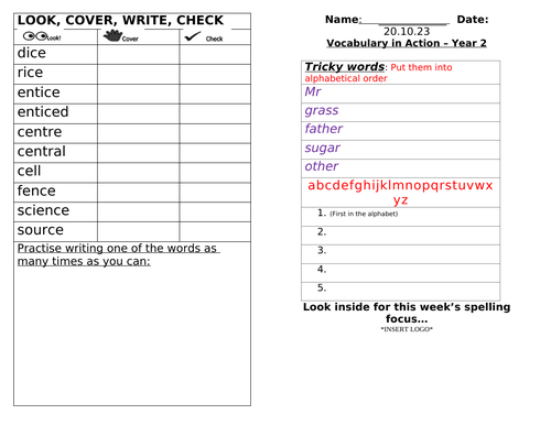 Year 2 Spelling Homework Activity Sheets, and Phonics | Teaching Resources