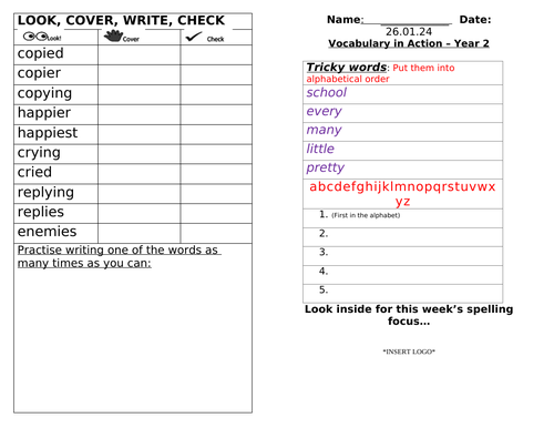 Year 2 Spelling Homework Activity Sheets, and Phonics | Teaching Resources