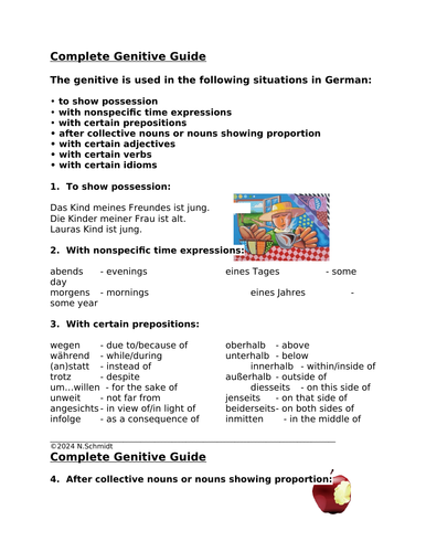 Genitive Case in German: Handout and Translations (Genitiv) | Teaching ...