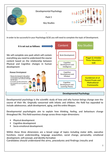 Edexcel GCSE Psychology - Development - Pack 5 - Key Studies | Teaching ...