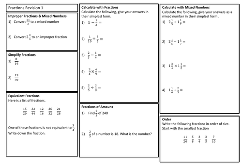 Gcse Foundation Maths Revision Sheet Fractions Teaching Resources