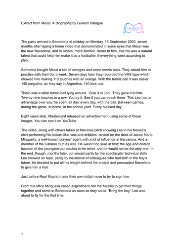 Non-fiction: Reading Biographies - Lionel Messi | Teaching Resources