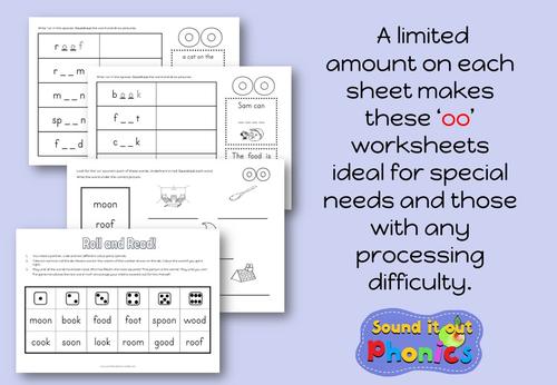 OO Phonic Worksheets: oo as in moon; oo as in book | Teaching Resources